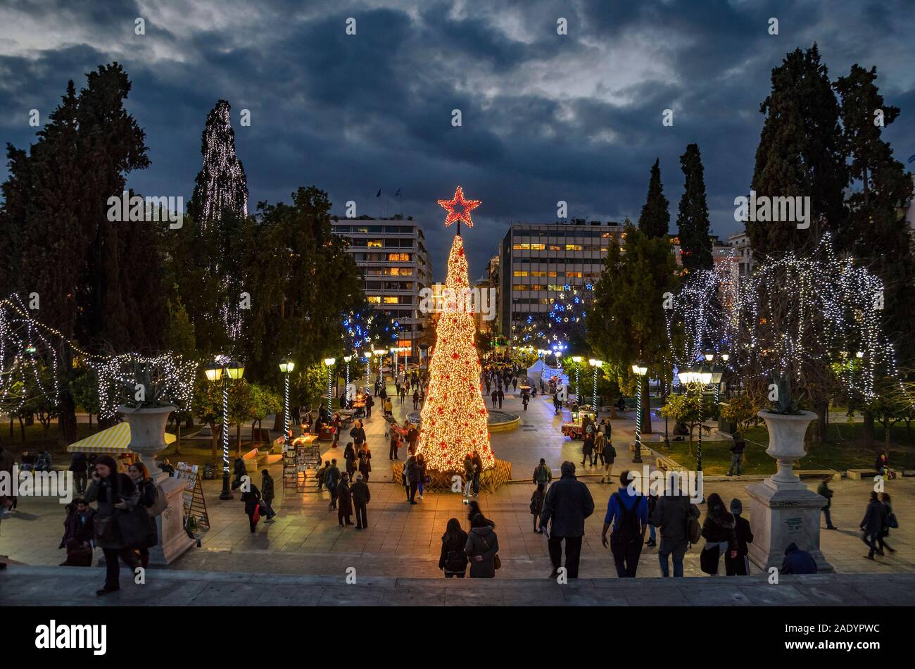 Syntagma Square (Constitution Square) is decorated for Christmas with a ...