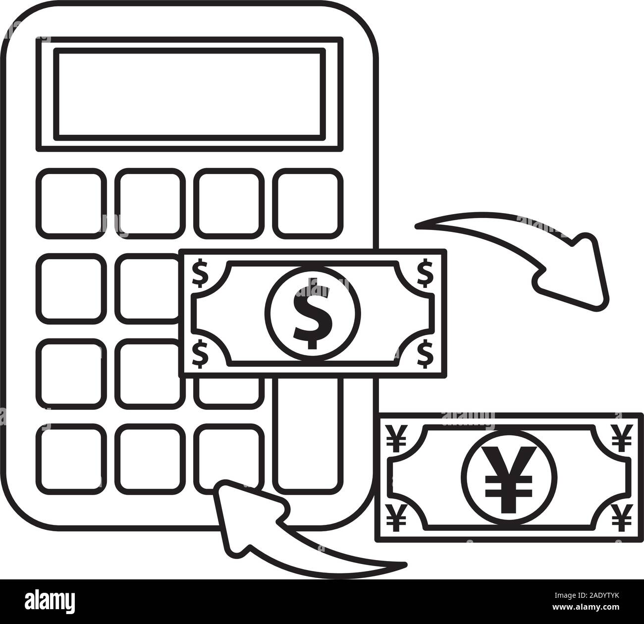 calculator math with dollar and yen bills Stock Vector Image & Art - Alamy