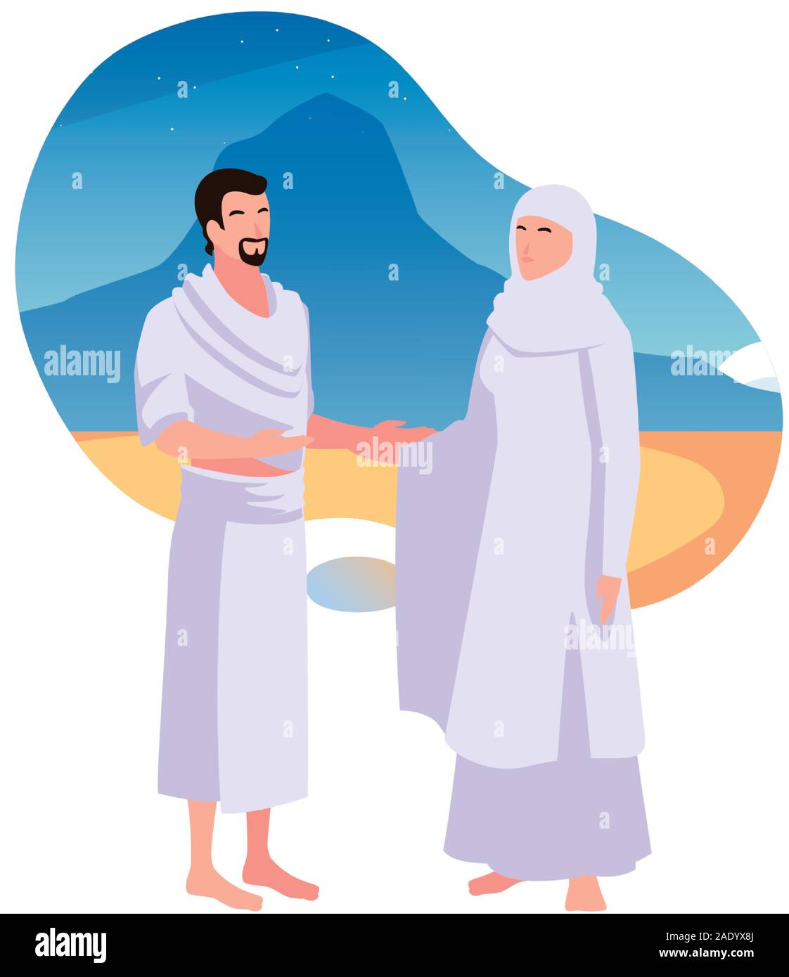 couple of people pilgrims hajj , day of Dhul Hijjah vector illustration ...