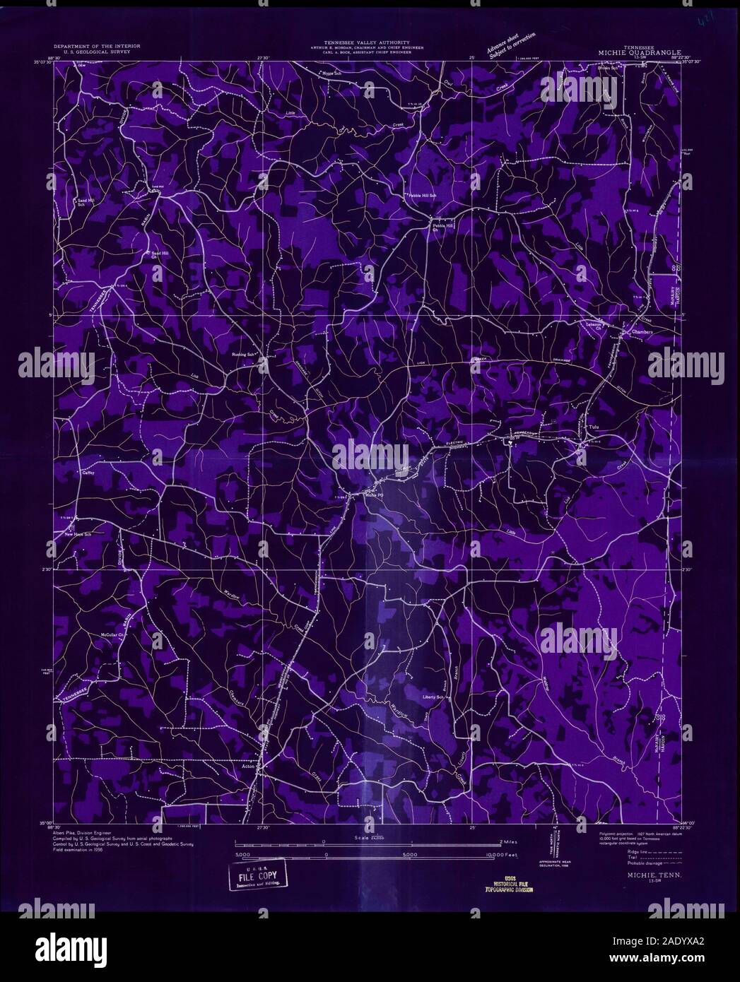 USGS TOPO Map Tennessee TN Michie 150042 1936 24000 Inverted ...