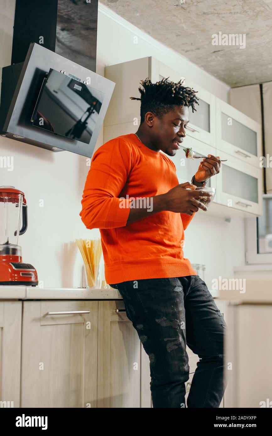 Man eating healthy food calm hi-res stock photography and images - Alamy