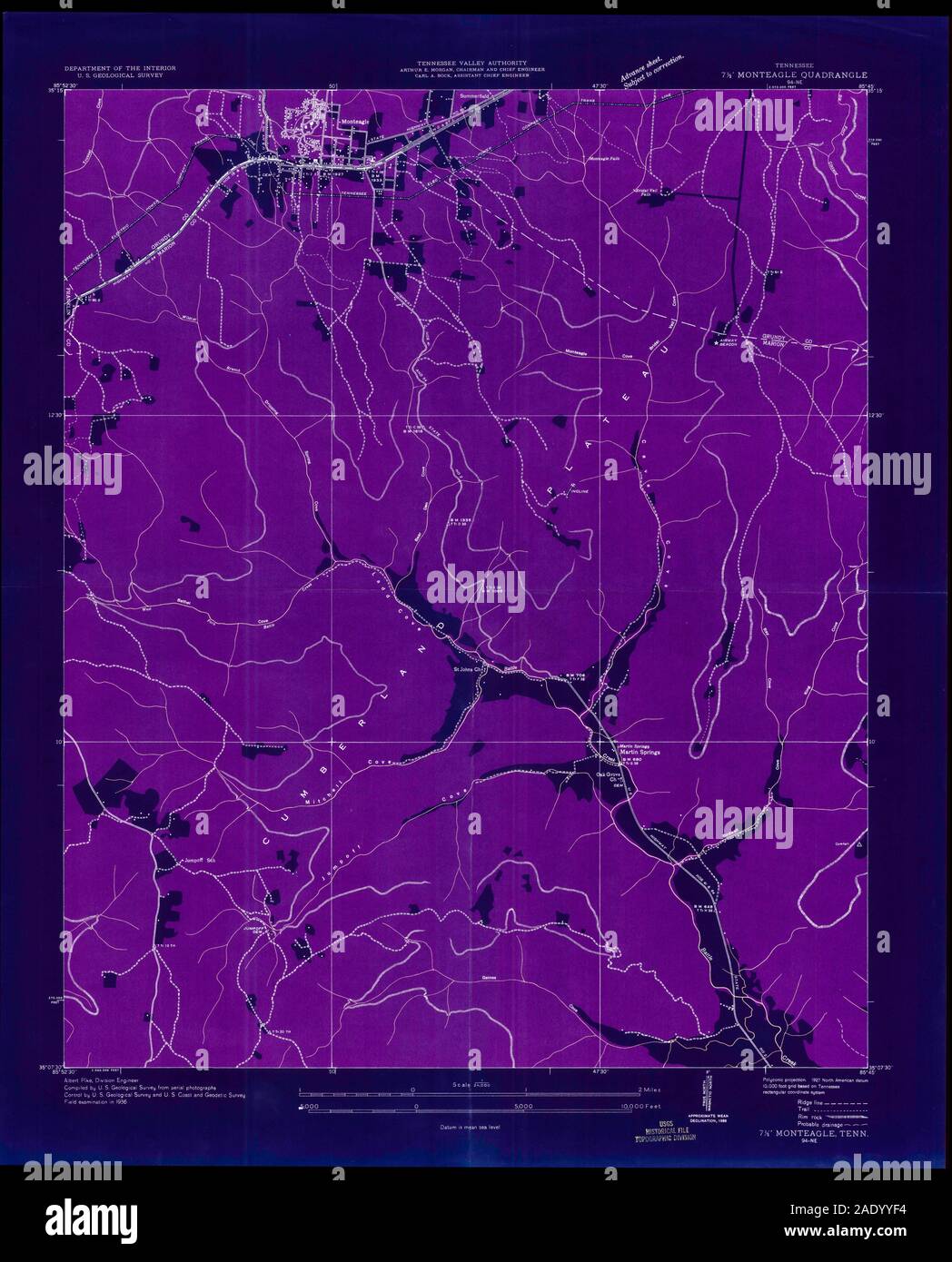 USGS TOPO Map Tennessee TN Monteagle 150086 1936 24000 Inverted ...