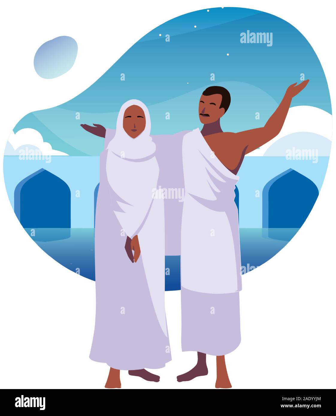 couple of people pilgrims hajj , day of Dhul Hijjah vector illustration ...