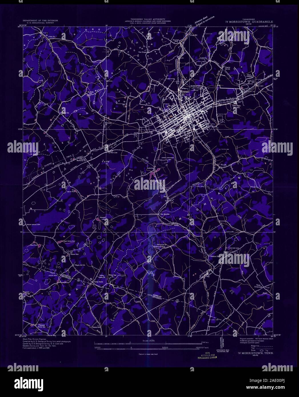 USGS TOPO Map Tennessee TN Morristown 150111 1935 24000 Inverted ...