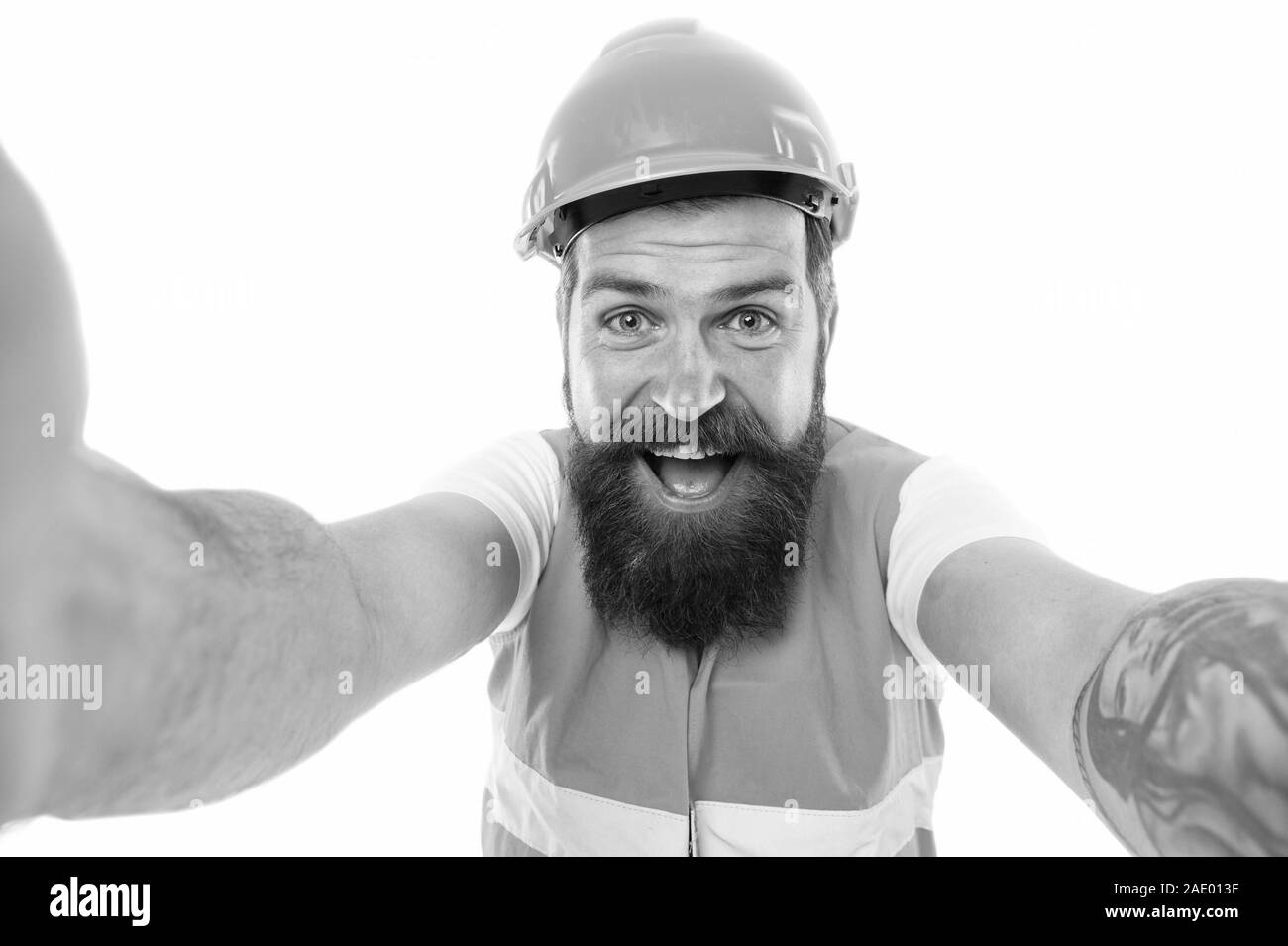 Bearded builder in work wear hi-res stock photography and images - Alamy