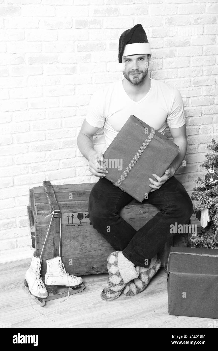 Christmas holidays handsome bearded Black and White Stock Photos ...