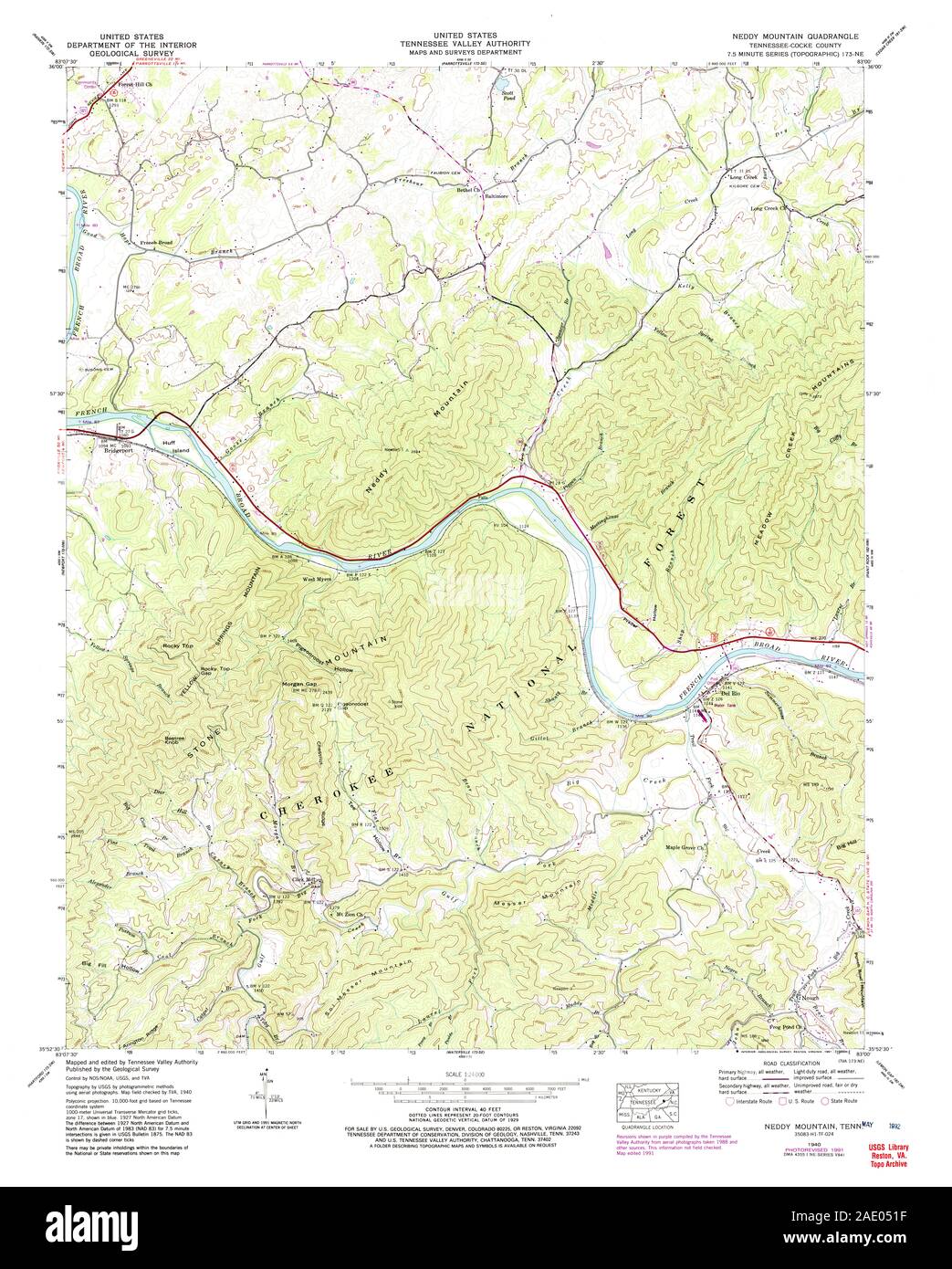USGS TOPO Map Tennessee TN Neddy Mountain 148610 1940 24000 Restoration ...