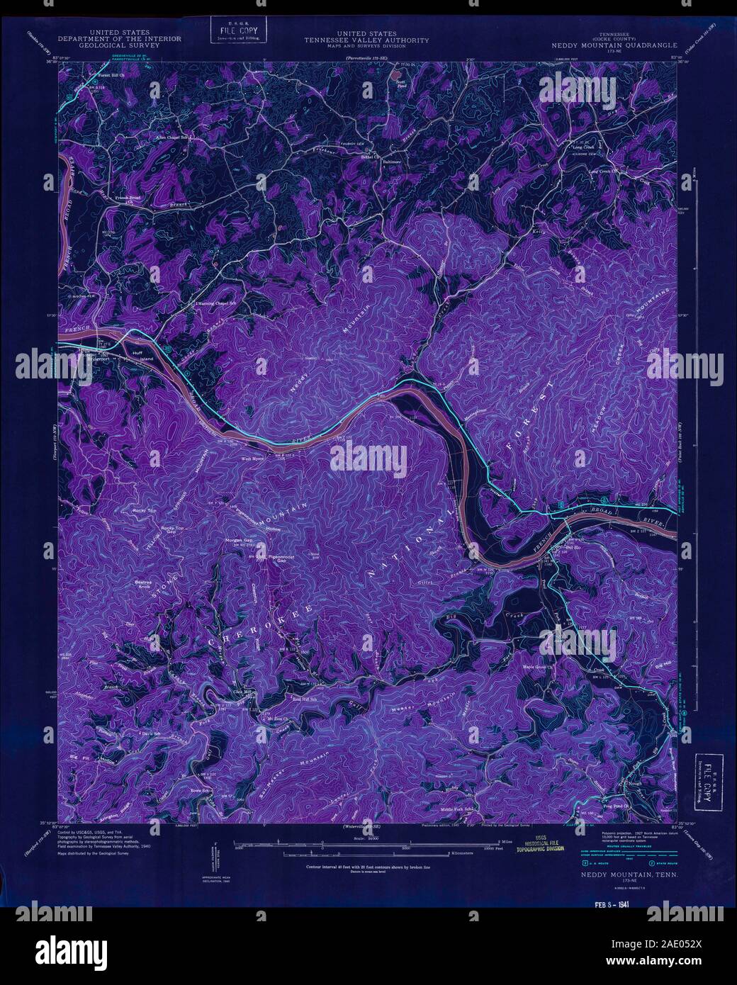 USGS TOPO Map Tennessee TN Neddy Mountain 149147 1940 24000 Inverted ...