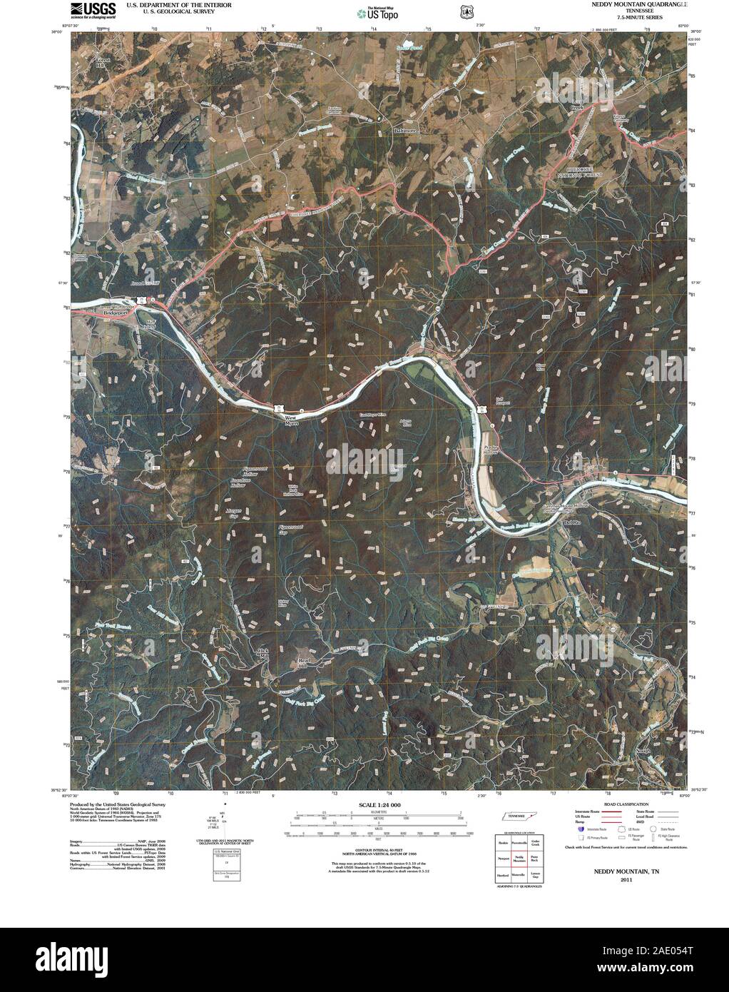 USGS TOPO Map Tennessee TN Neddy Mountain 20110106 TM Restoration Stock ...