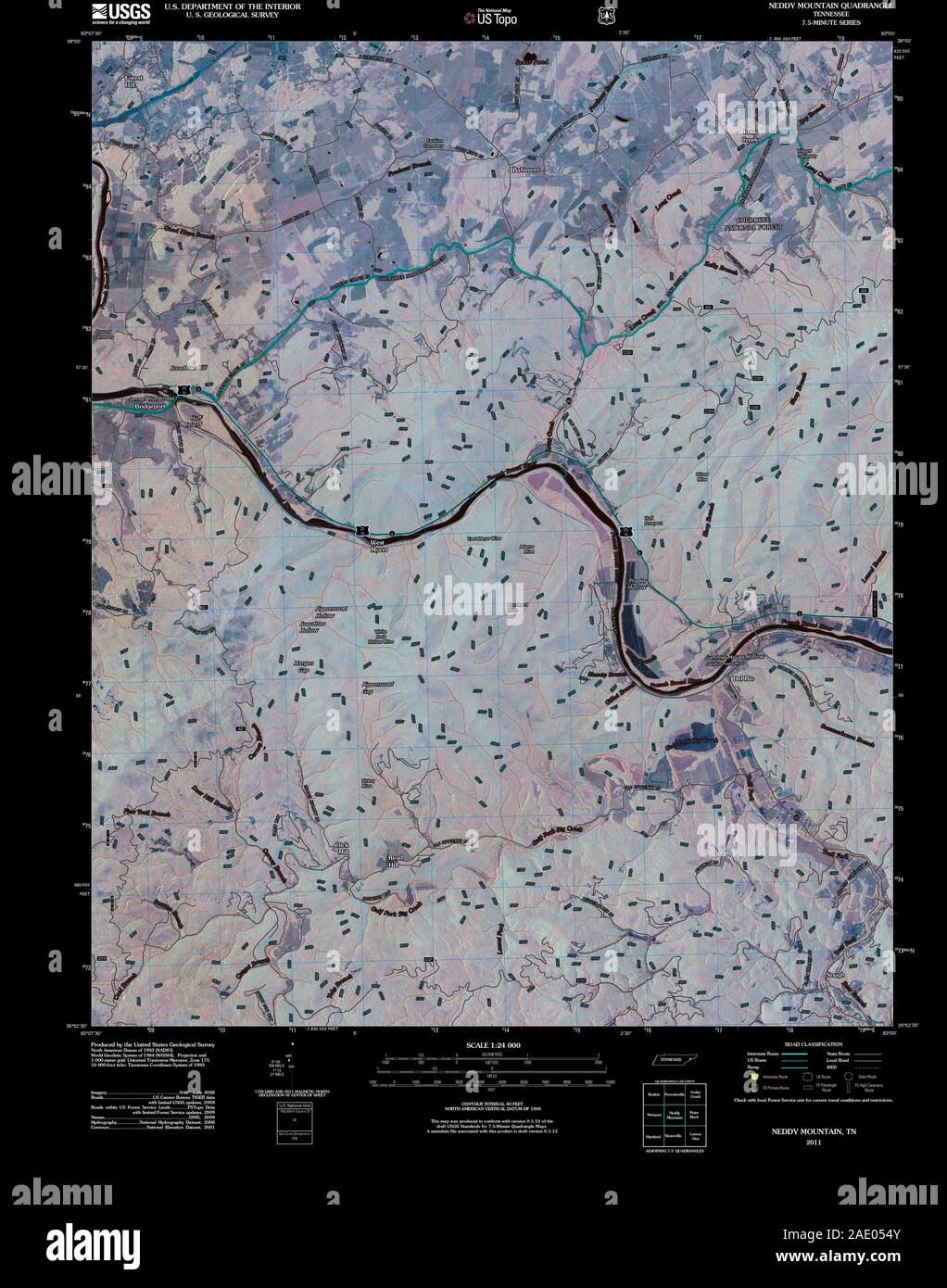 USGS TOPO Map Tennessee TN Neddy Mountain 20110106 TM Inverted ...
