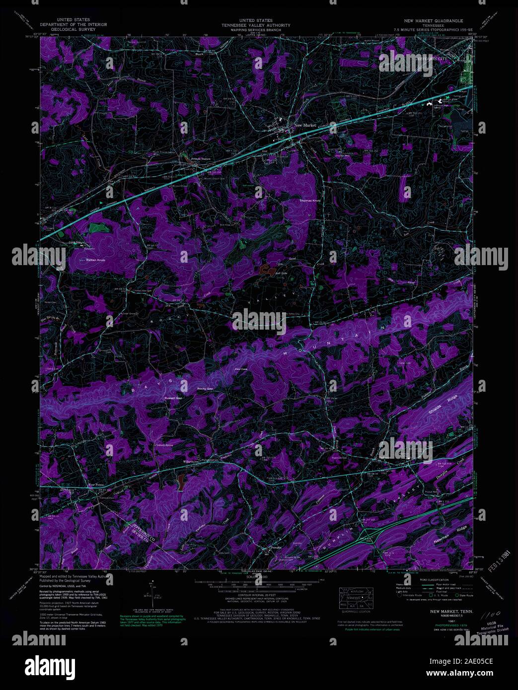 USGS TOPO Map Tennessee TN New Market 149160 1961 24000 Inverted ...