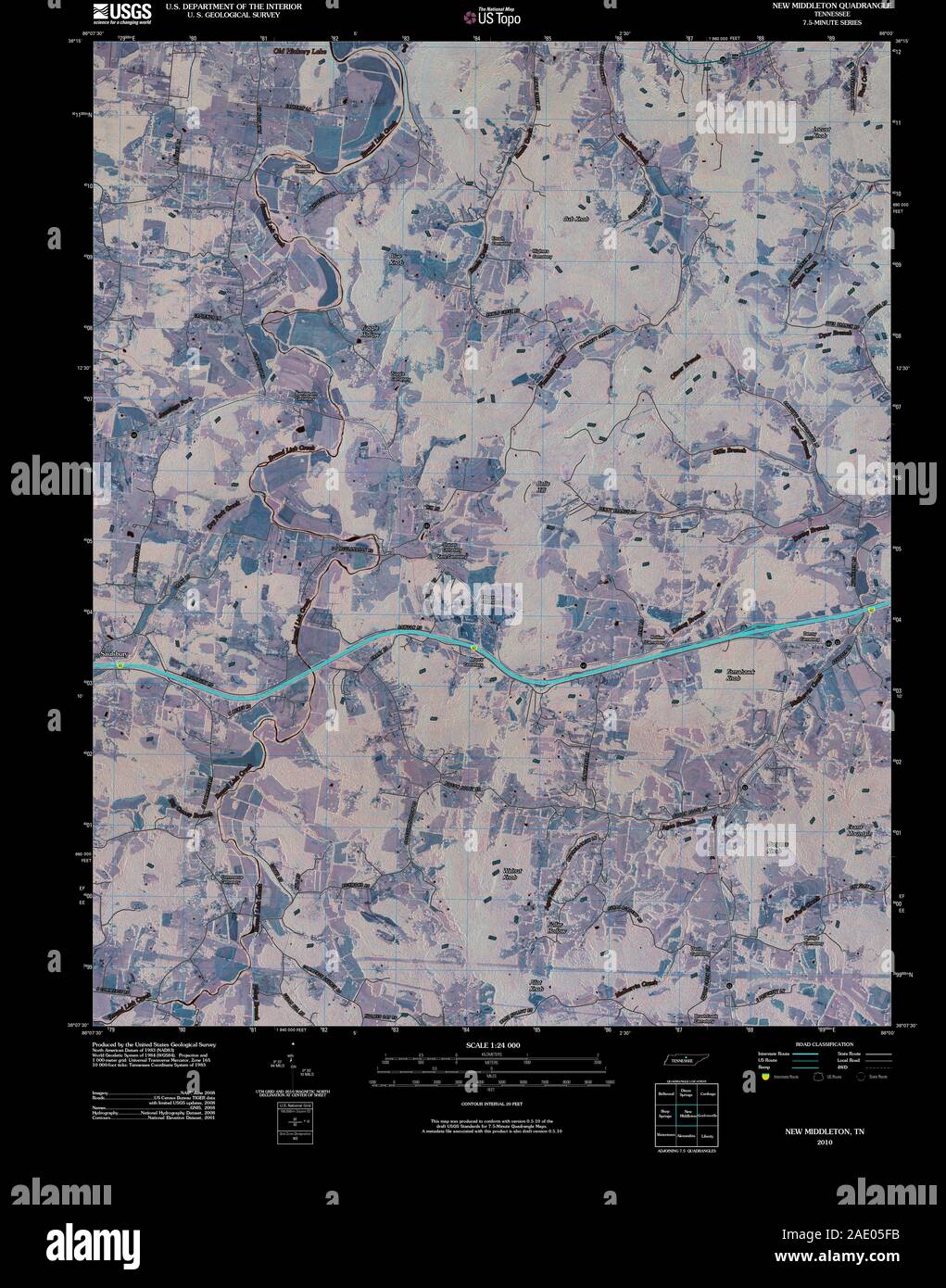 USGS TOPO Map Tennessee TN New Middleton 20100505 TM Inverted ...