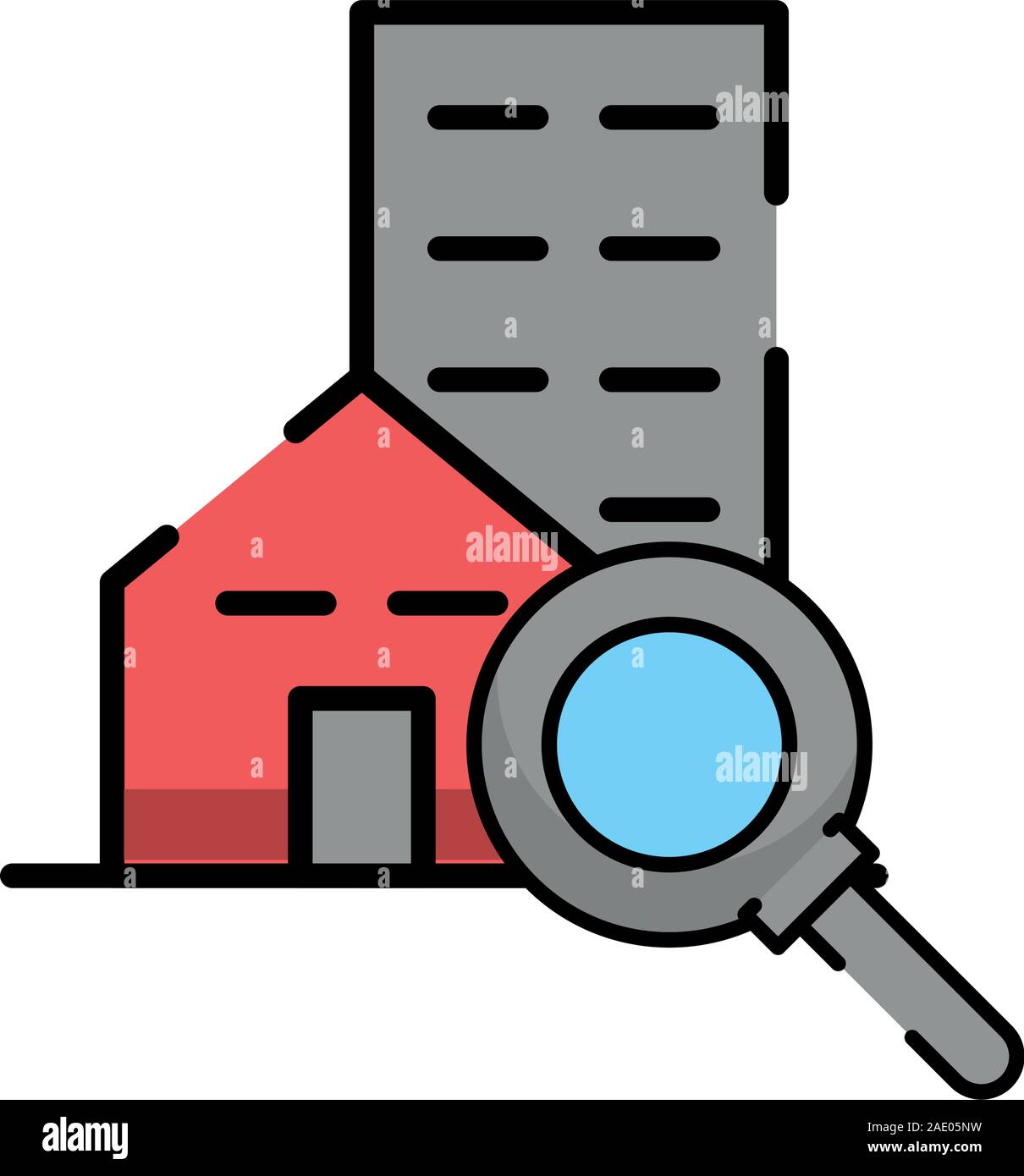 magnifying glass search with building Stock Vector Image & Art - Alamy