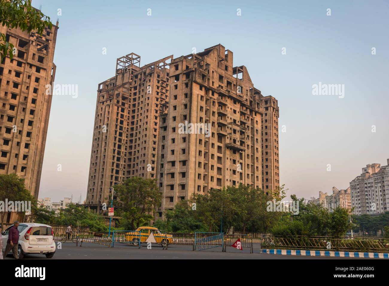 New city residential high-rise building complex with flats at Rajarhat ...
