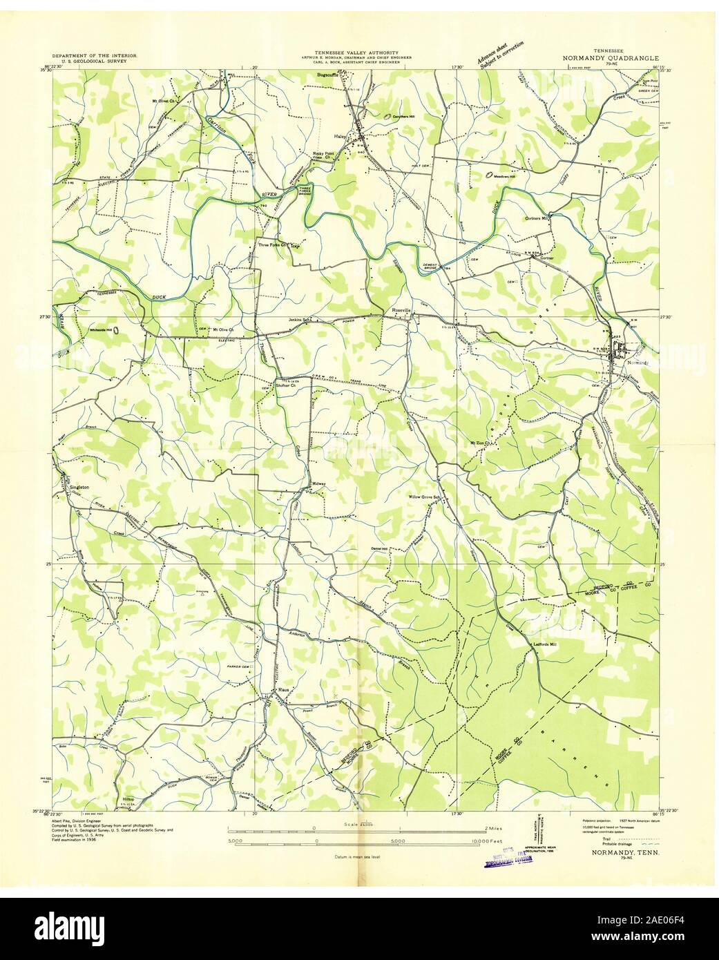 USGS TOPO Map Tennessee TN Normandy 149272 1936 24000 Restoration Stock ...