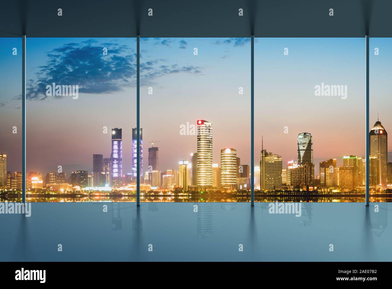 A bird's eye view of the city night view outside the window Stock Photo ...