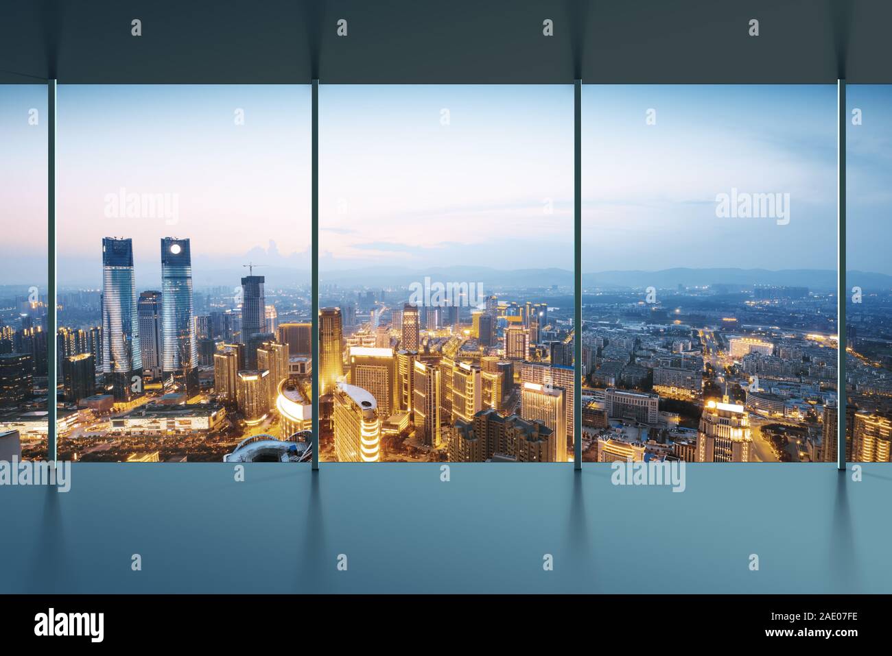 A bird's eye view of the city night view outside the window Stock Photo ...