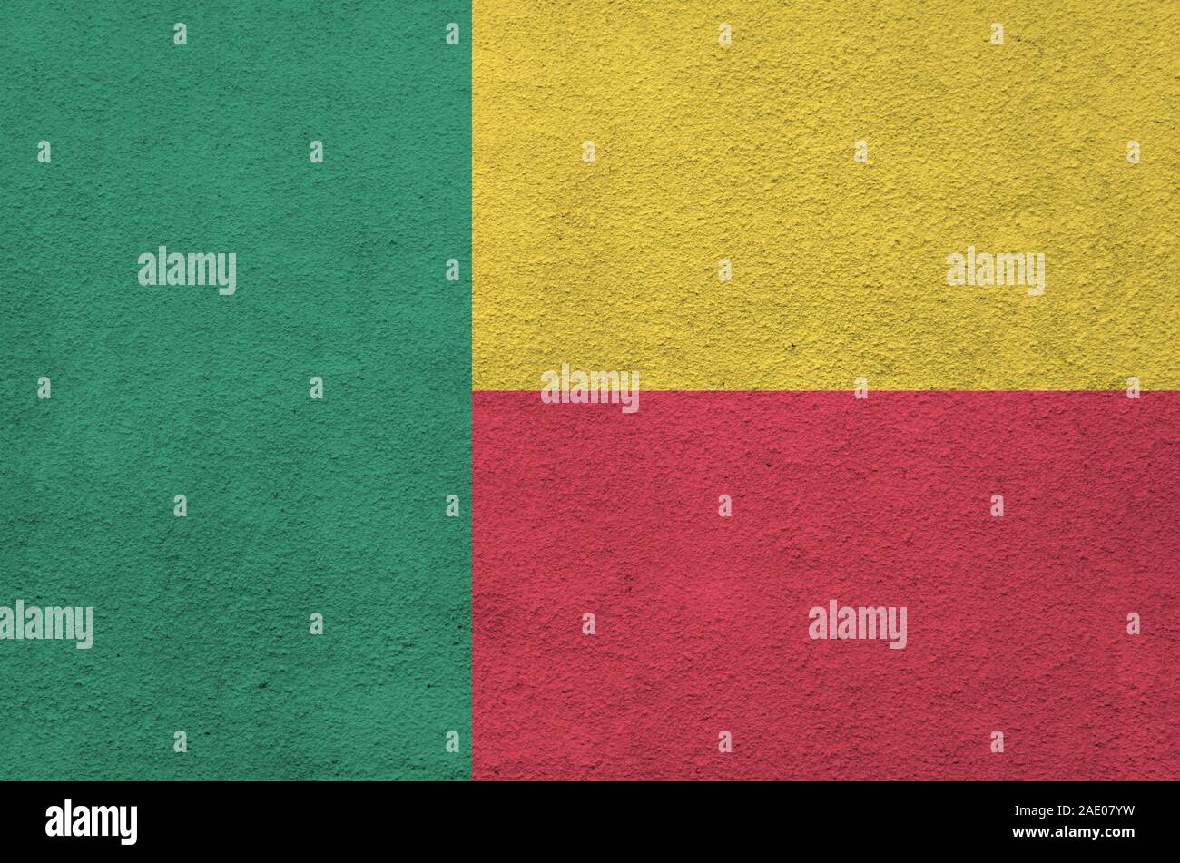 Benin flag depicted in bright paint colors on old relief plastering ...