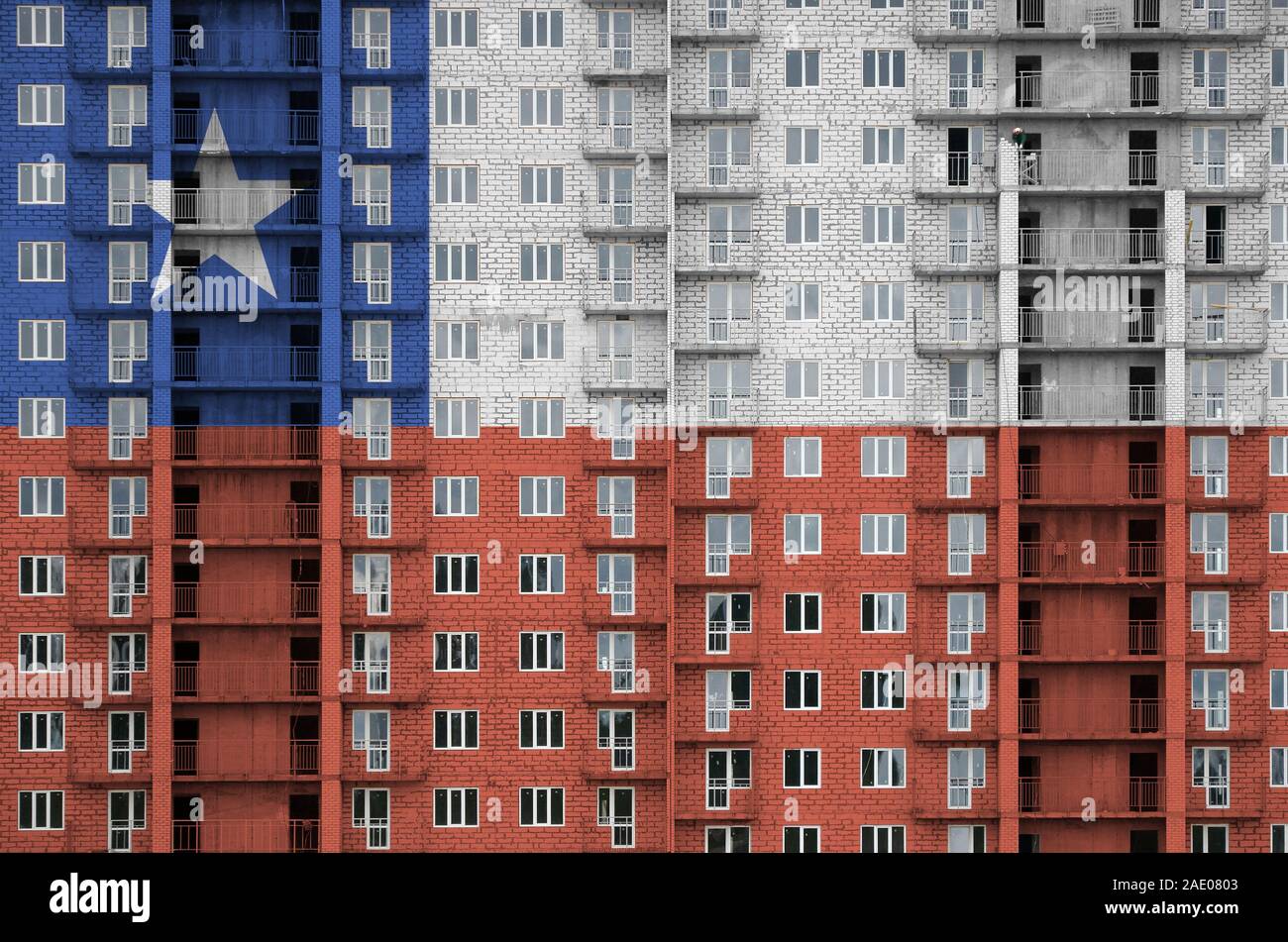 Chile flag depicted in paint colors on multi-storey residental building ...