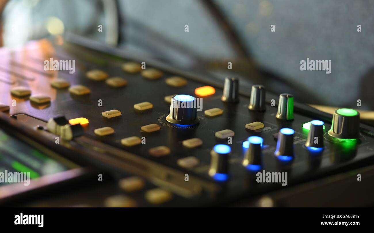 Audio sound mixer console with night time Stock Photo - Alamy