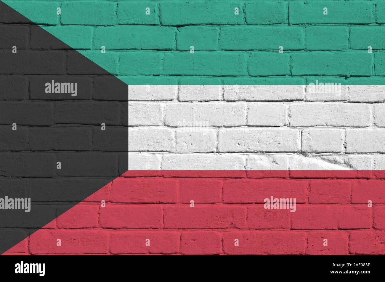 Kuwait flag depicted in paint colors on old brick wall close up ...