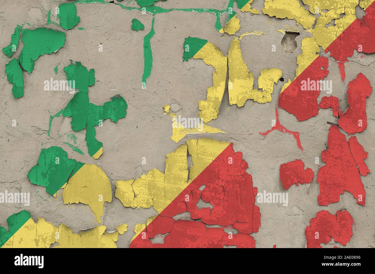 Congo flag depicted in paint colors on old obsolete messy concrete wall ...