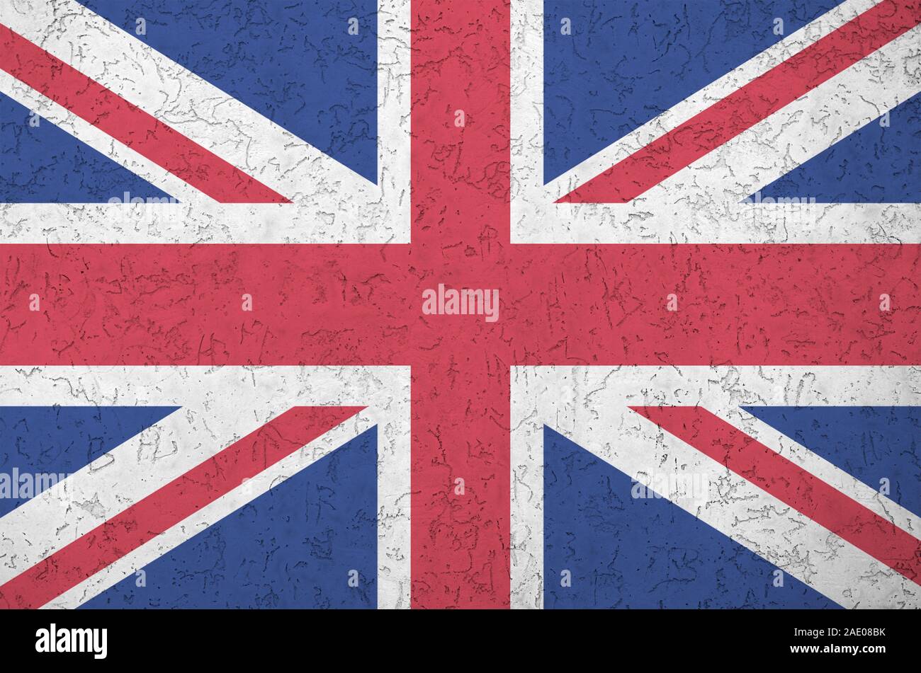 Great britain flag depicted in bright paint colors on old relief ...