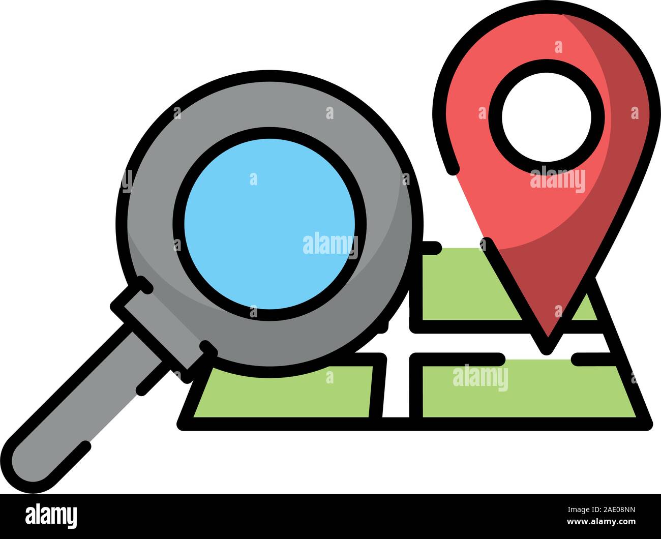 paper map guide with magnifying glass Stock Vector Image & Art - Alamy
