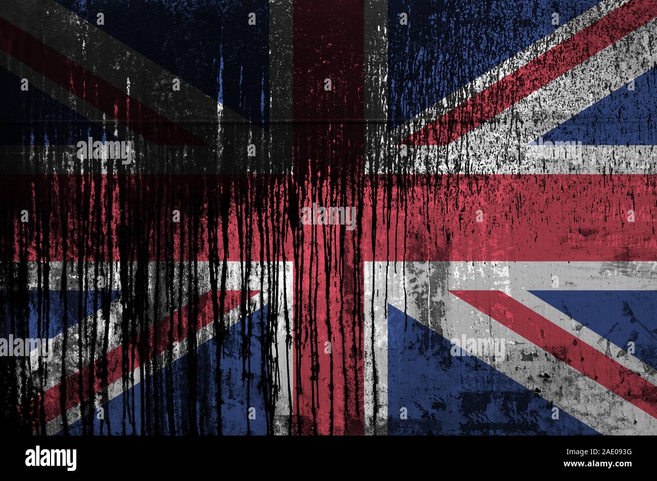 Great britain flag depicted in paint colors on old and dirty oil barrel ...