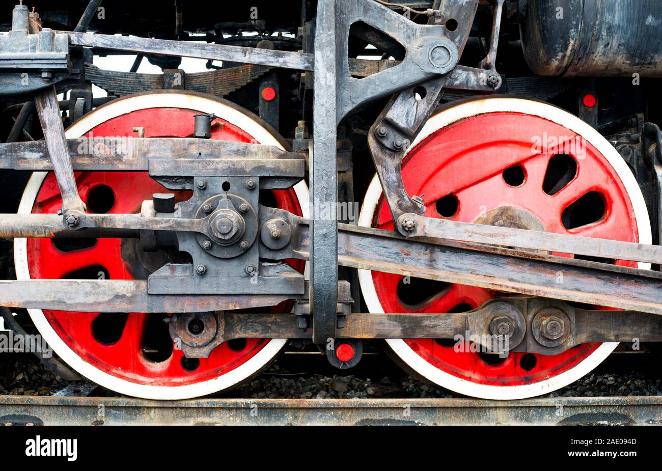 Detail of the wheels on a steam train Stock Photo - Alamy