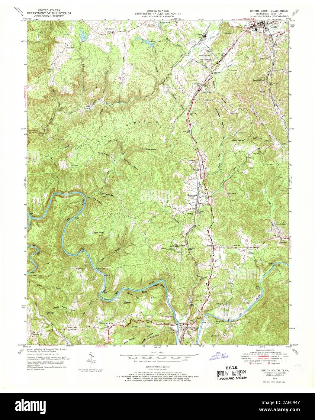 USGS TOPO Map Tennessee TN Oneida South 149201 1952 24000 Restoration ...
