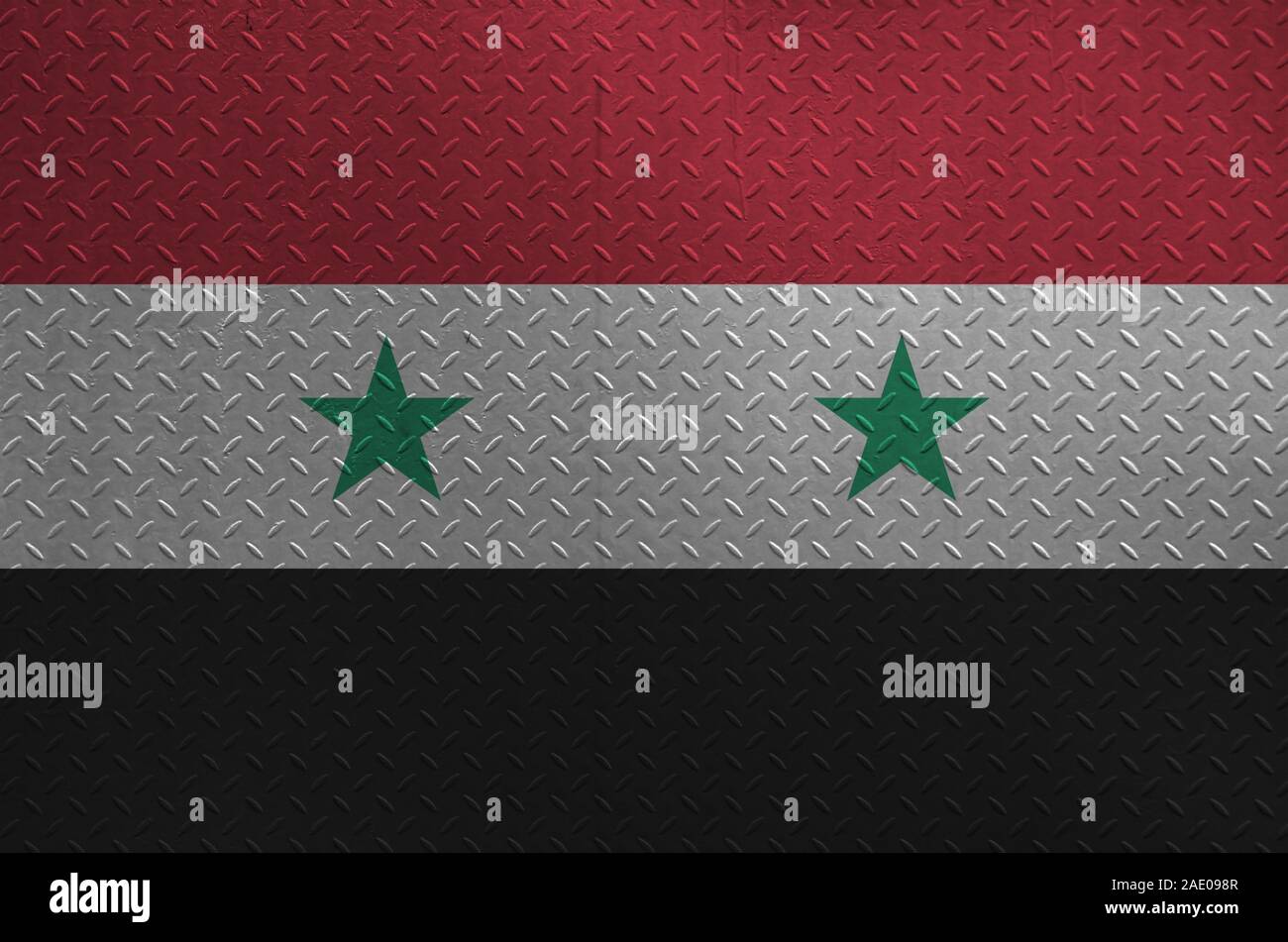 Syria flag depicted in paint colors on old brushed metal plate or wall ...