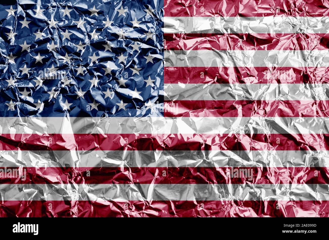 United States of America flag depicted in paint colors on shiny ...