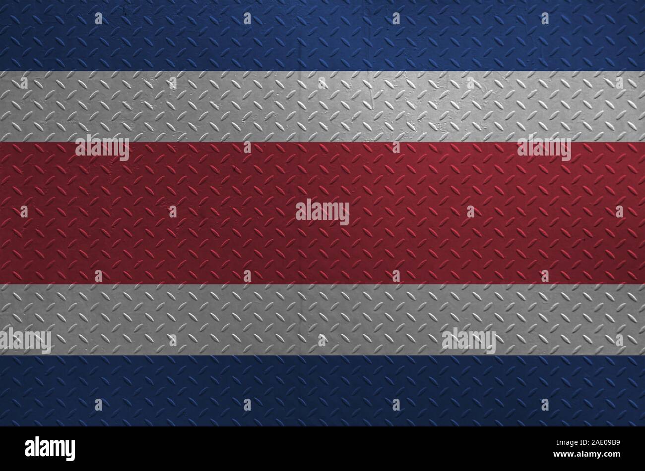 Costa Rica flag depicted in paint colors on old brushed metal plate or ...