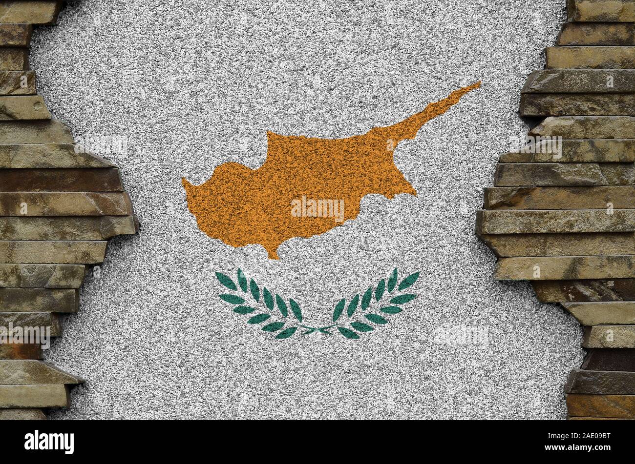 Cyprus flag depicted in paint colors on old stone wall close up ...