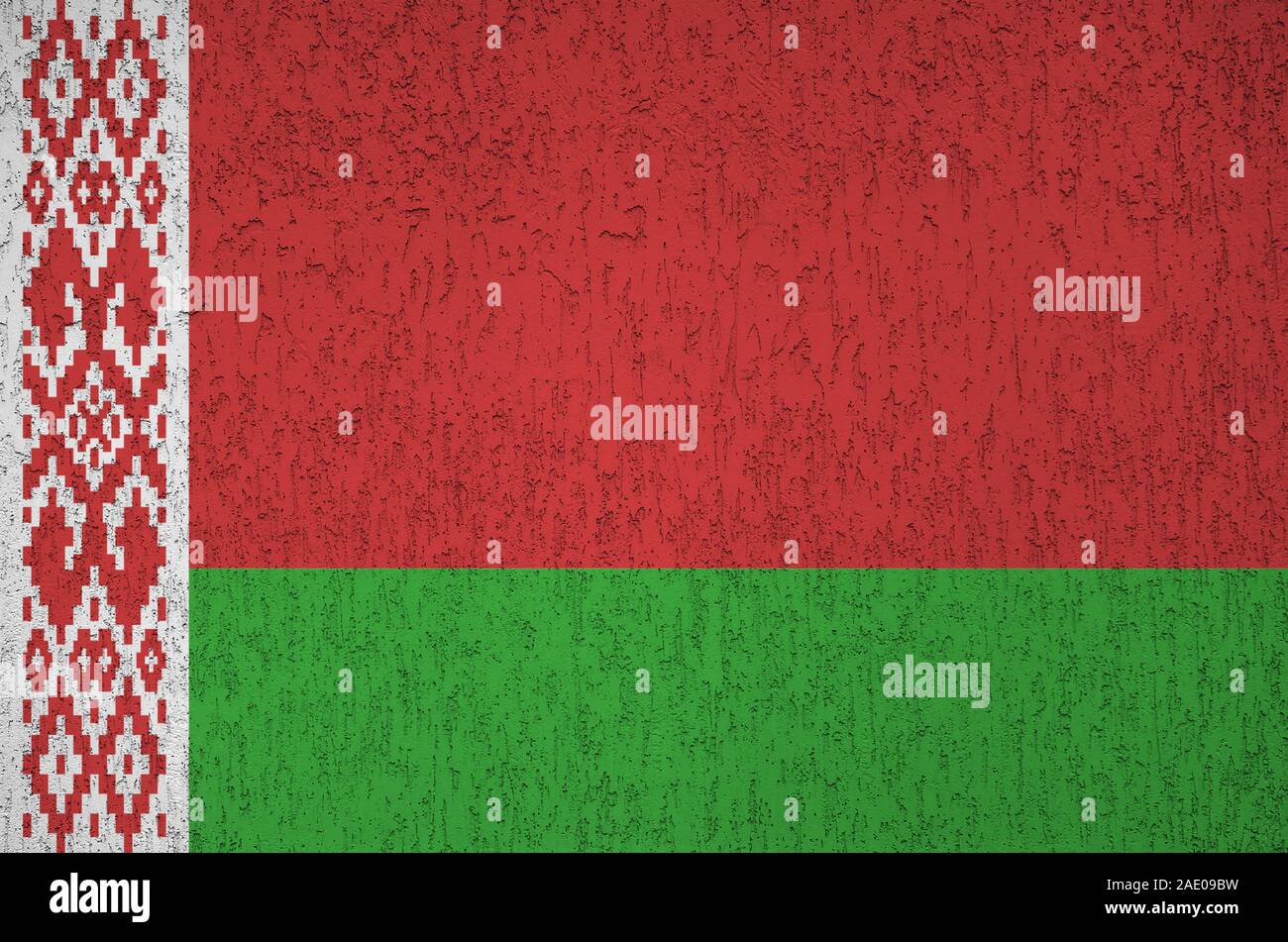 Belarus flag depicted in bright paint colors on old relief plastering ...