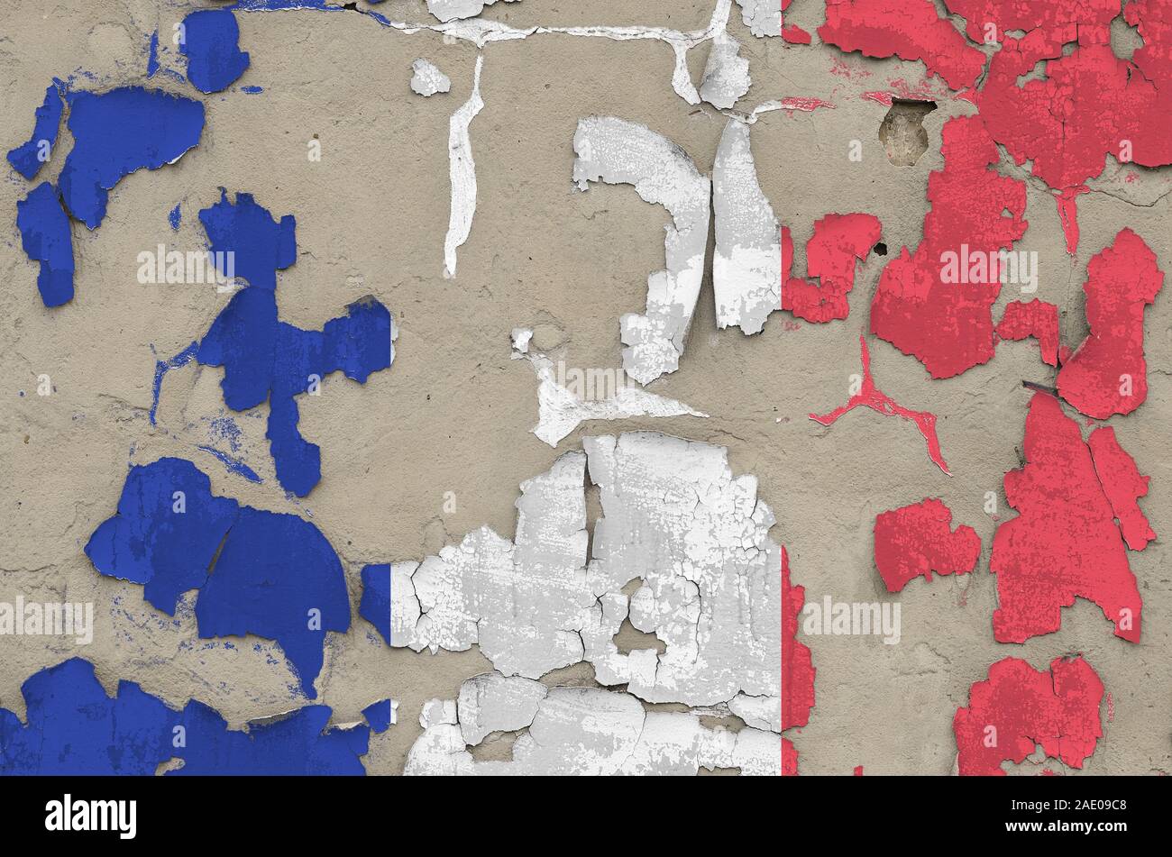 France flag depicted in paint colors on old obsolete messy concrete ...