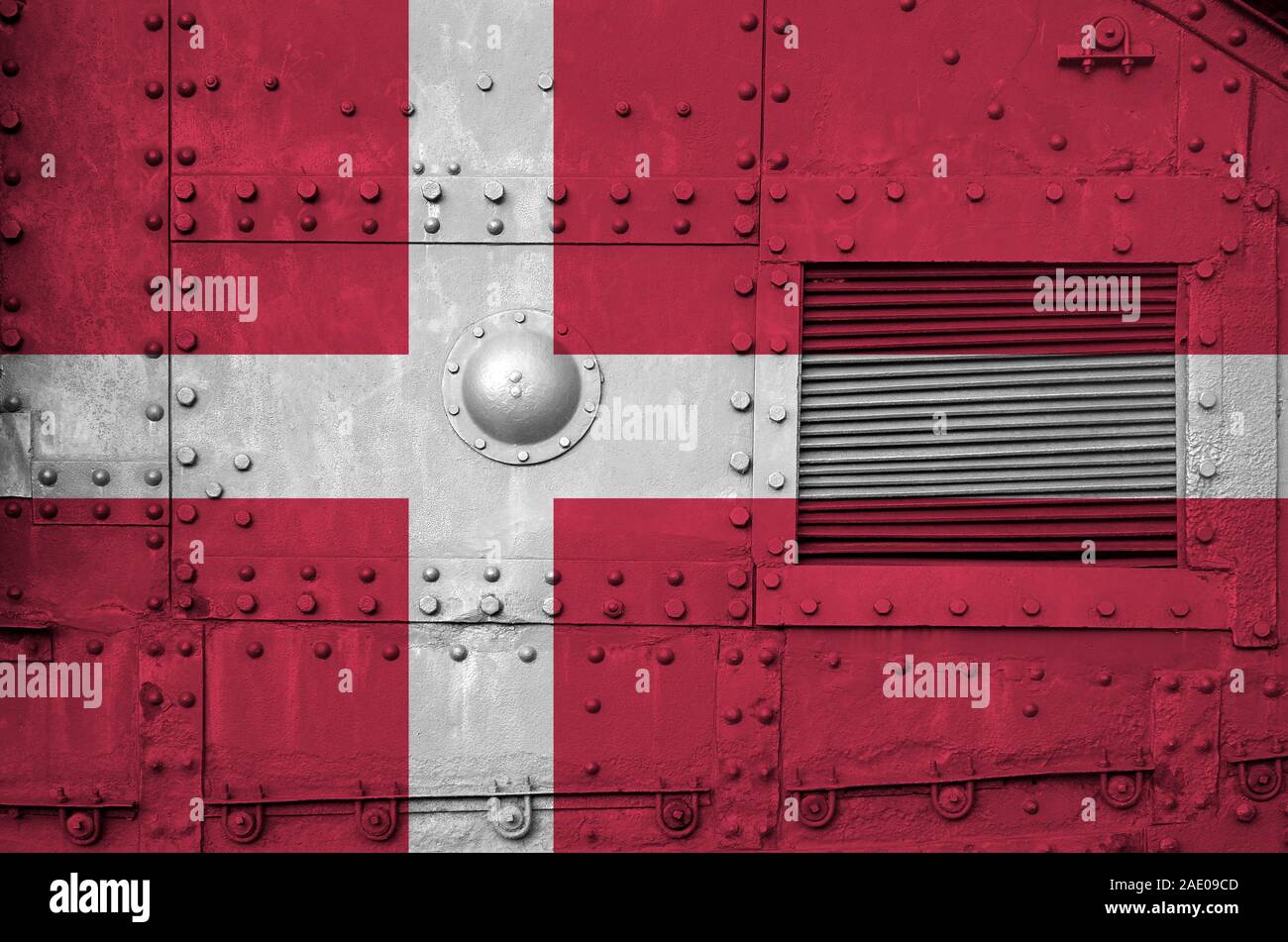 Denmark flag depicted on side part of military armored tank close up ...