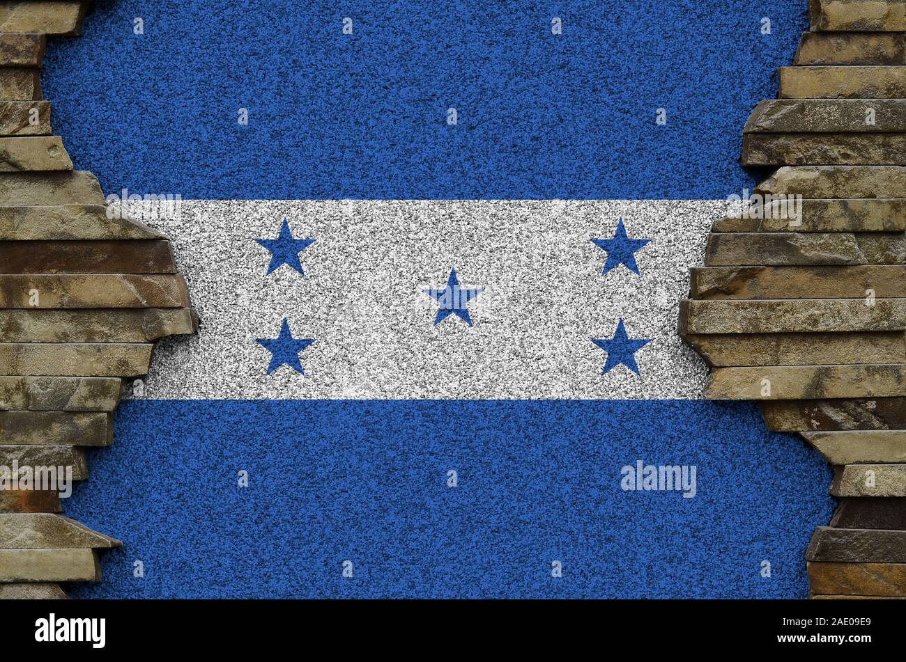 Honduras flag depicted in paint colors on old stone wall close up ...
