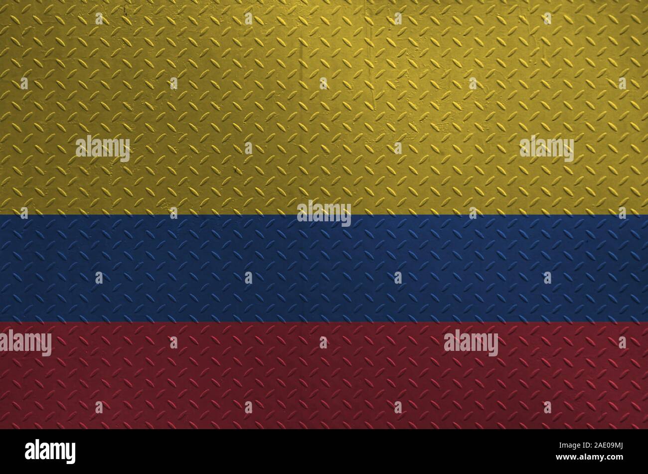 Colombia flag depicted in paint colors on old brushed metal plate or ...