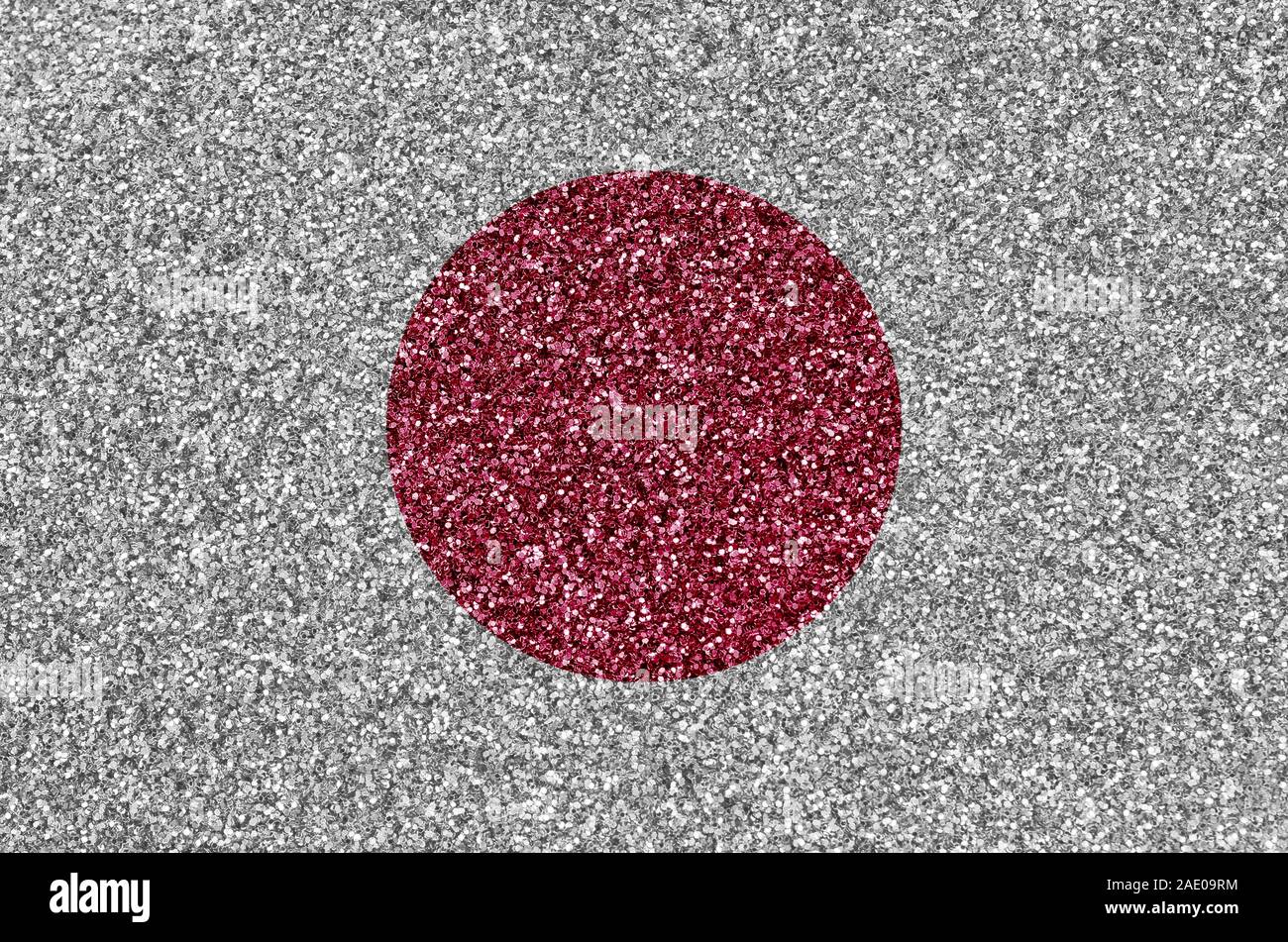 Japan flag depicted on many small shiny sequins. Colorful festival ...