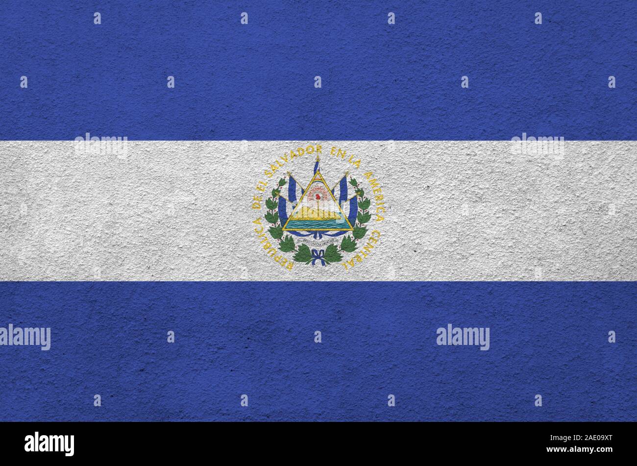 El Salvador flag depicted in bright paint colors on old relief ...