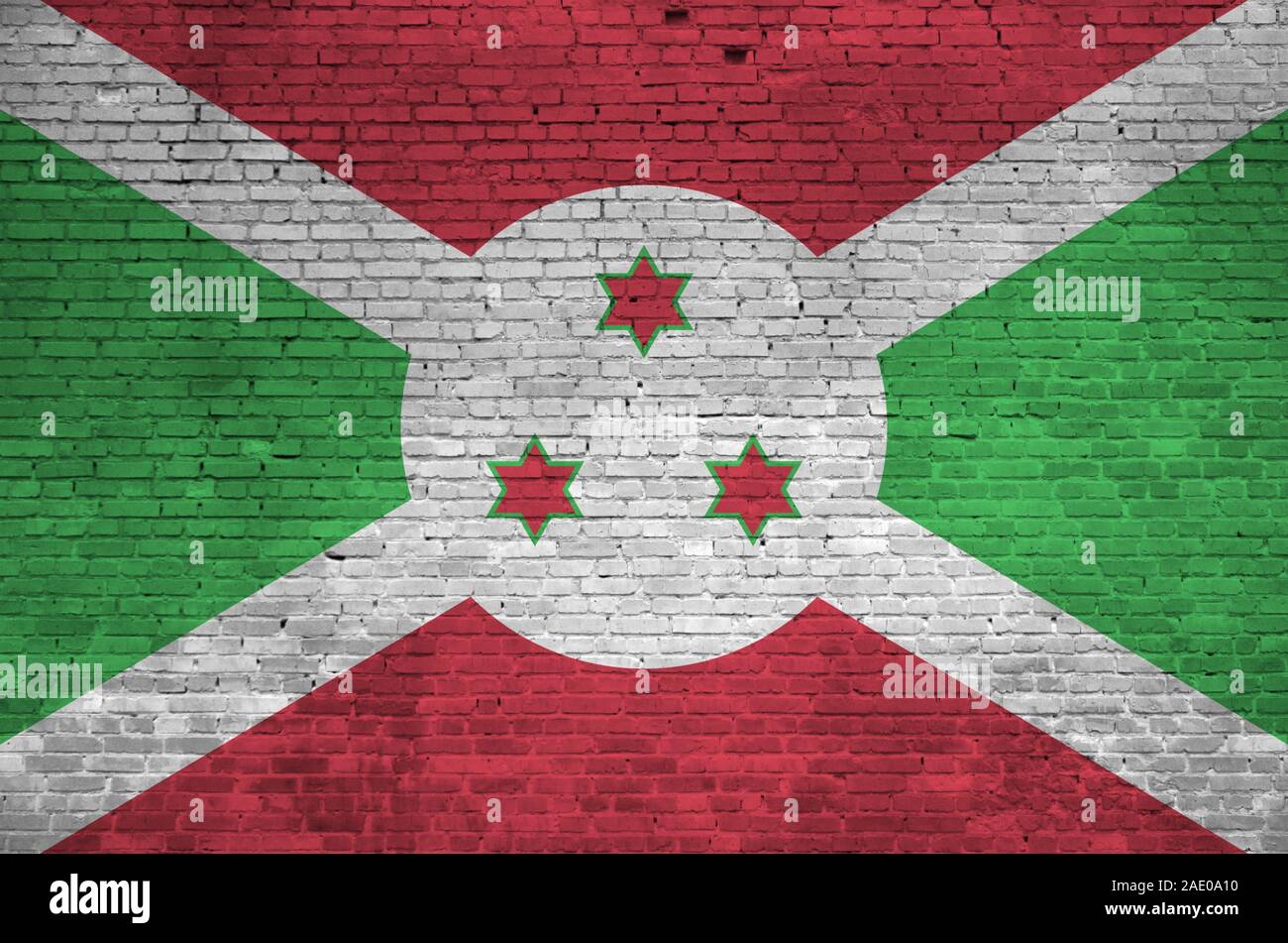 Burundi flag depicted in paint colors on old brick wall close up ...