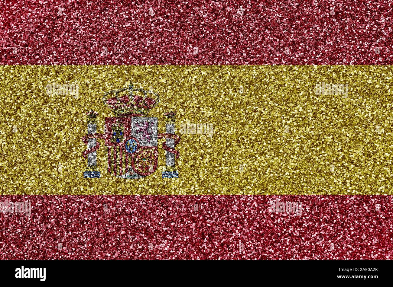 Spain flag depicted on many small shiny sequins. Colorful festival ...