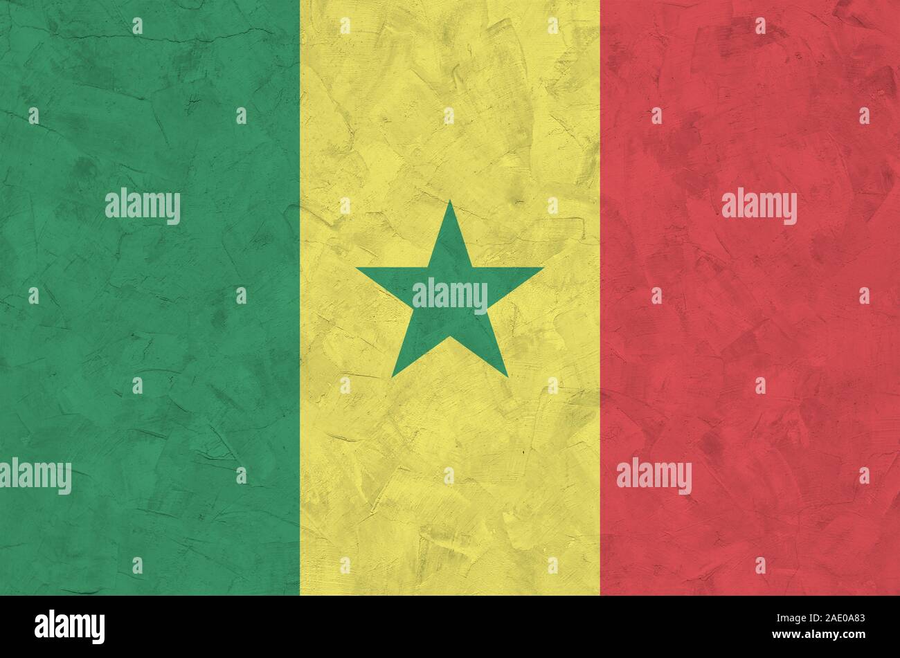 Senegal flag depicted in bright paint colors on old relief plastering ...