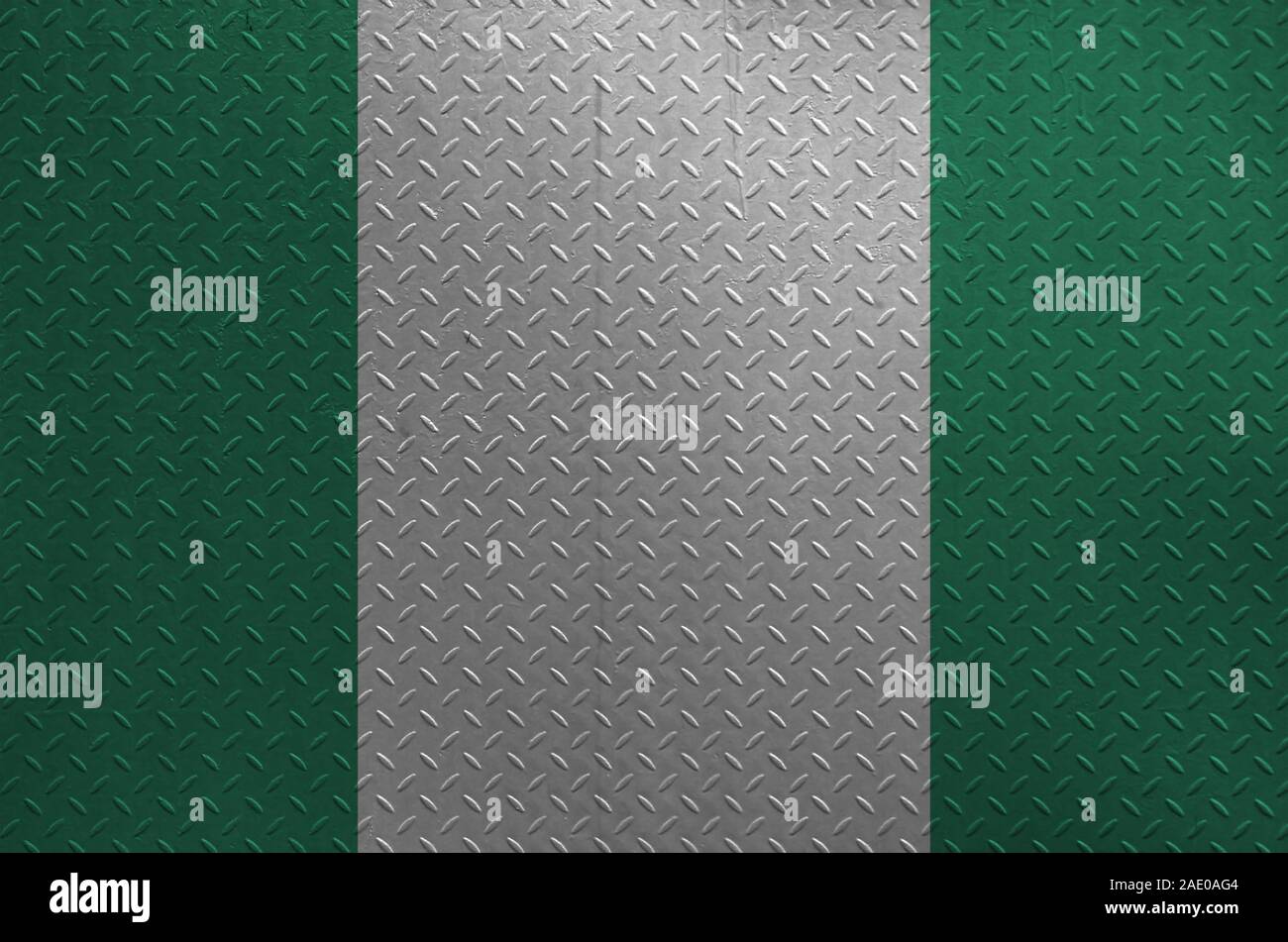 Nigeria flag depicted in paint colors on old brushed metal plate or ...