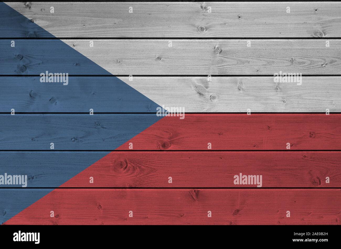 Czech flag depicted in bright paint colors on old wooden wall close up ...