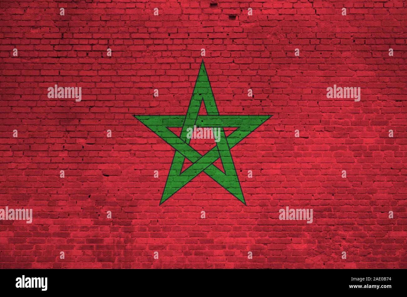 Morocco flag depicted in paint colors on old brick wall close up ...