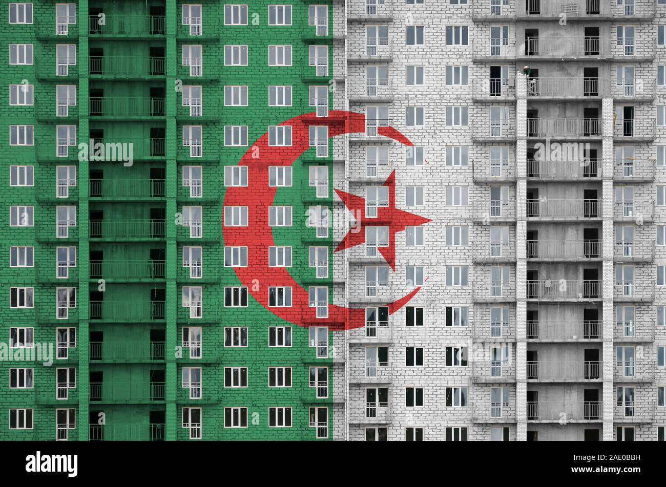 Algeria flag depicted in paint colors on multi-storey residental ...