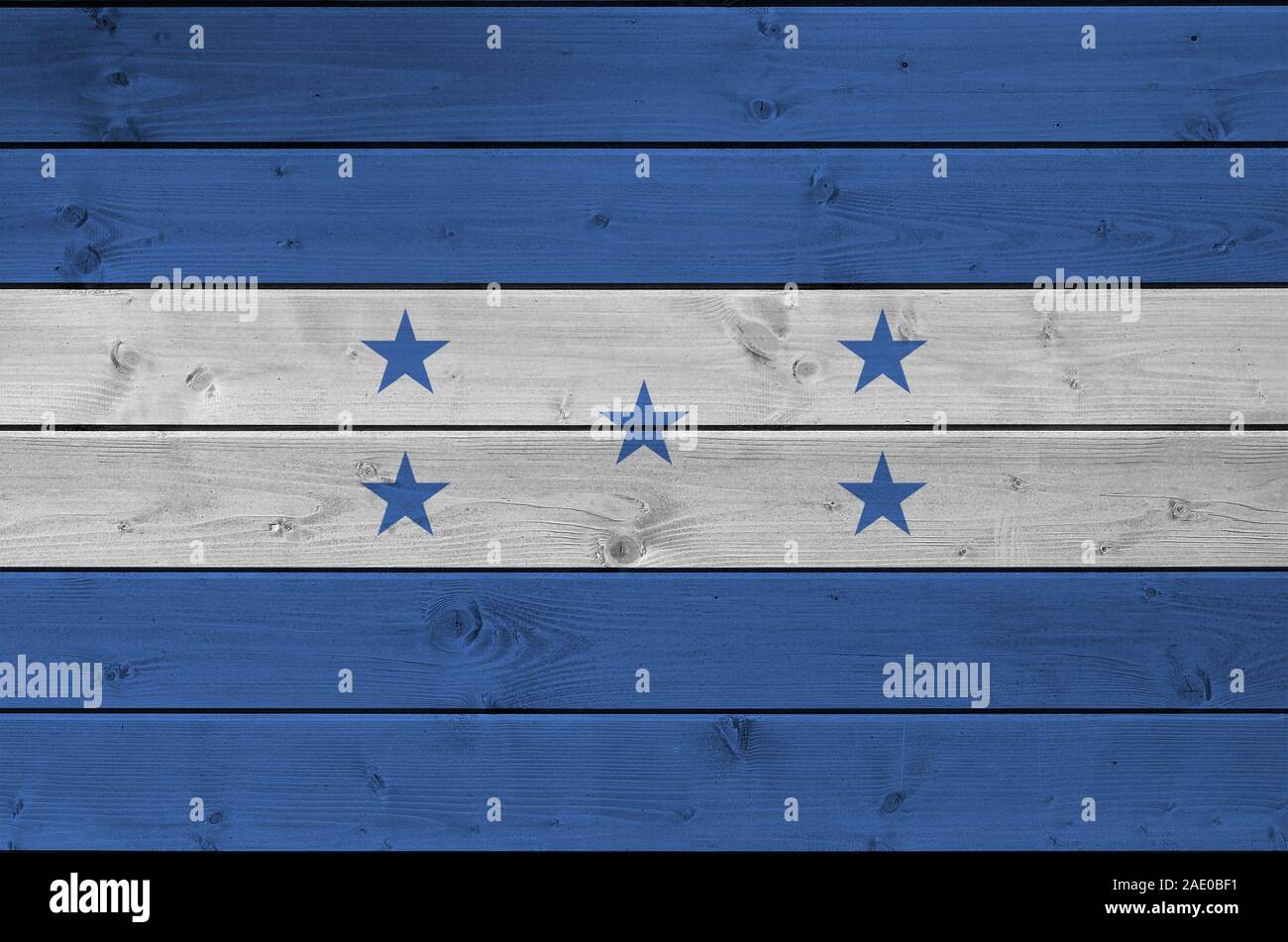 Honduras flag depicted in bright paint colors on old wooden wall close ...